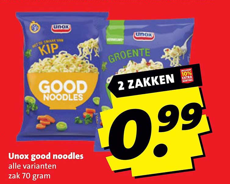 Unox Good Noodles Alle Varianten Zak 70 Gram Aanbieding bij Boni ...