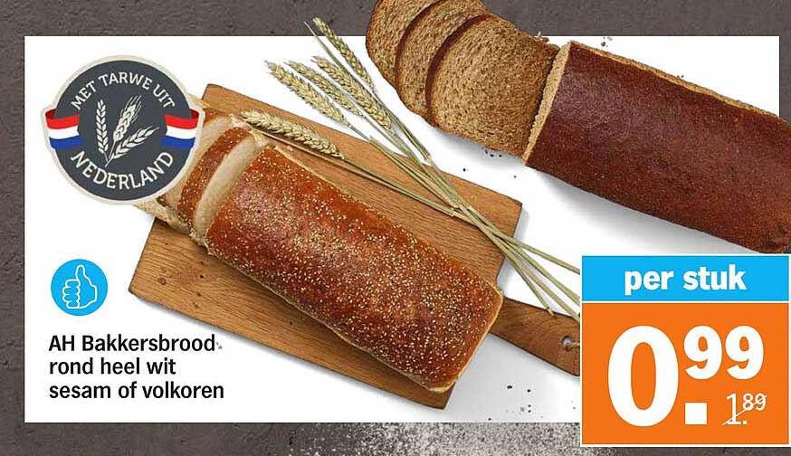 Ah Bakkersbrood Rond Heel Wit Sesam Of Volkoren Aanbieding bij Albert ...