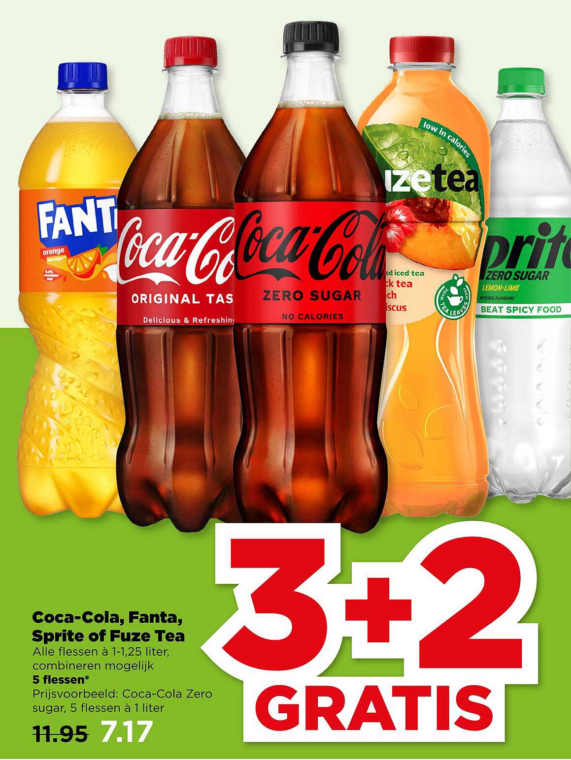 Coca-Cola, Fanta, Sprite Of Fuze Tea aanbieding bij PLUS