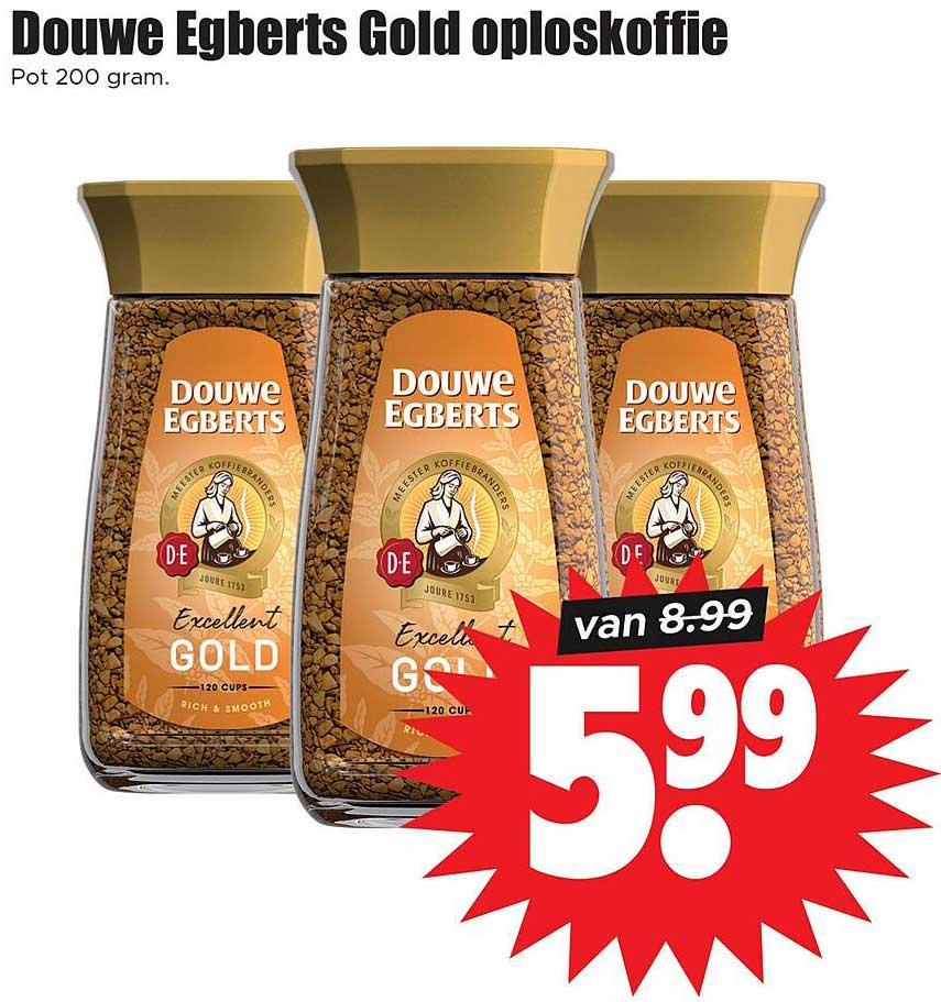Douwe Egberts Gold Oploskoffie Aanbieding bij Dirk - FolderFeest.nl
