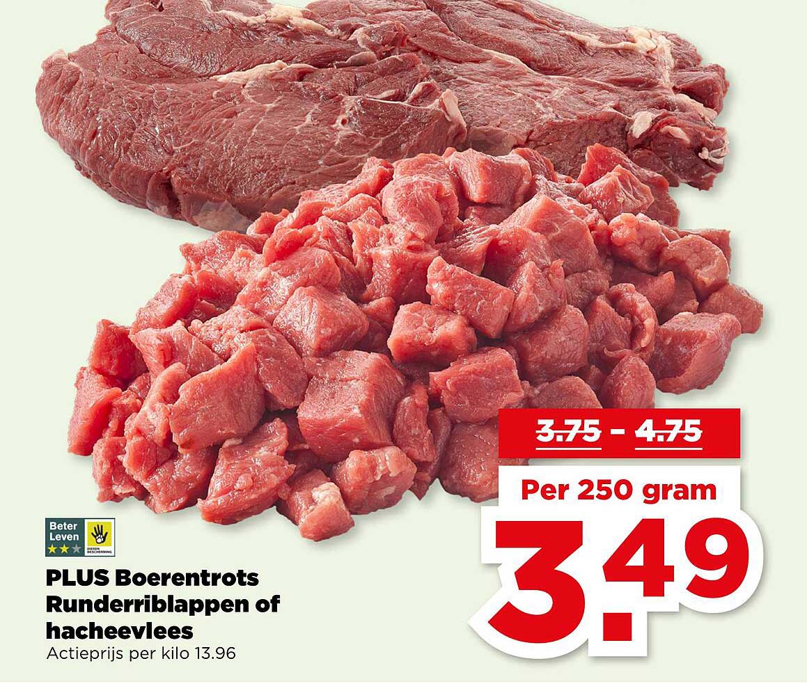 Plus Boerentrots Runder Riblappen Of Hacheevlees aanbieding bij PLUS