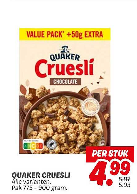 Quaker Cruesli aanbieding bij Dekamarkt