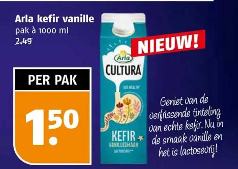Arla Kefir Vanille Pak À 1000 Ml Aanbieding bij Poiesz - FolderFeest.nl