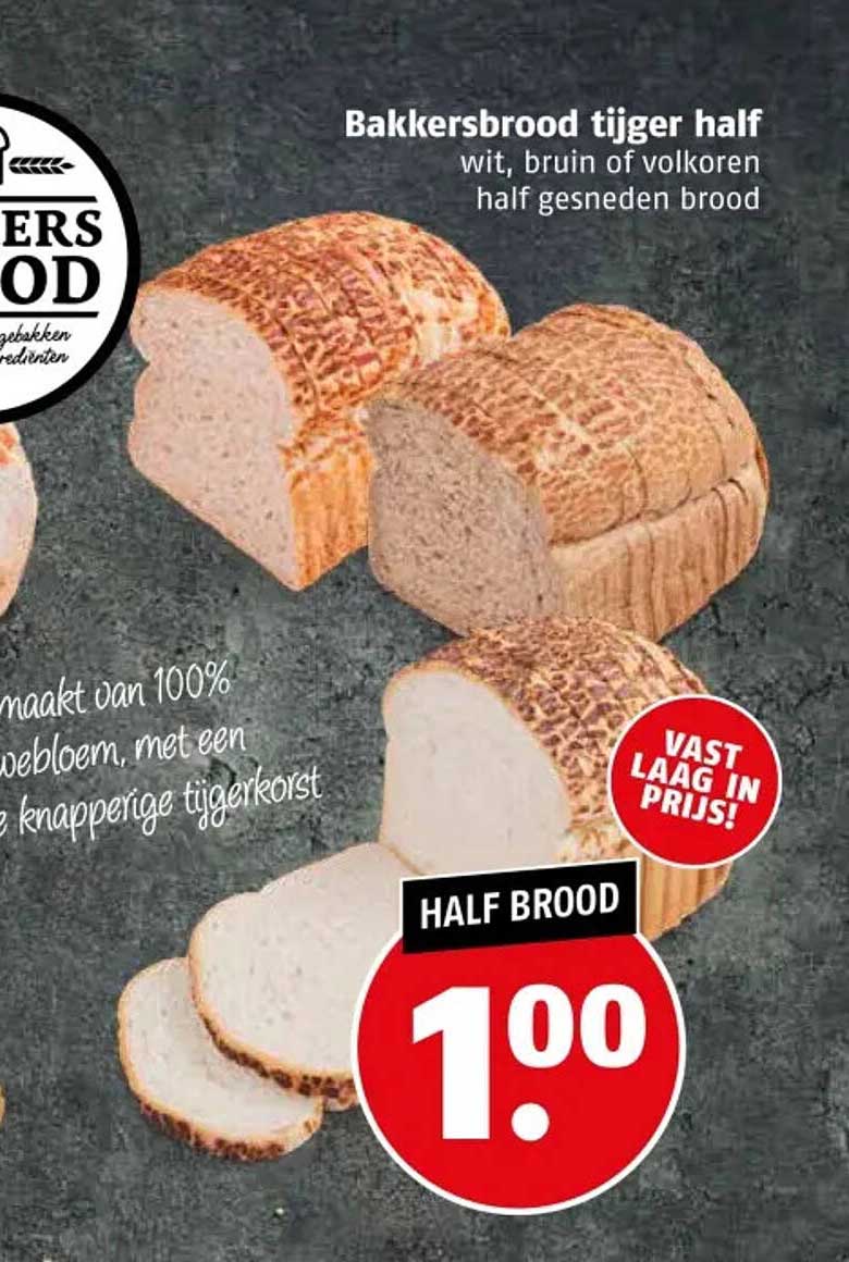 Bakkersbrood Tijger Half Wit, Bruin Of Volkoren Half Gesneden Brood ...