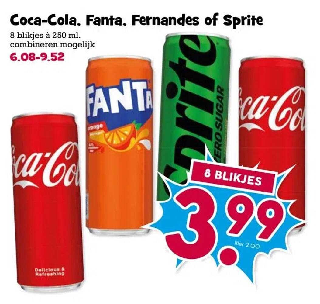 Coca-Cola, Fernandes, Fuze, Sprite Of Fanta Blik 25 Cl. Aanbieding bij ...