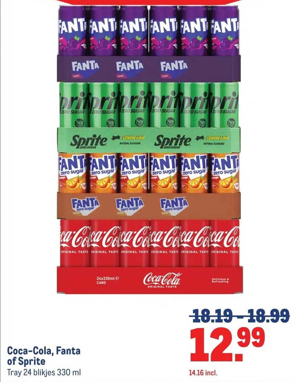 Coca-Cola, Fanta Of Sprite Tray 24 Blikjes 330 Ml Aanbieding bij Makro ...