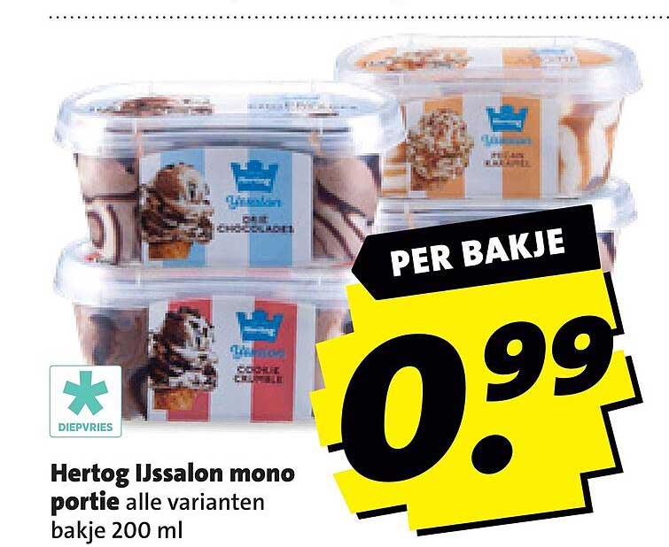 Hertog Ijssalon Mono Portie Alle Varianten Bakje 200 Ml Aanbieding bij ...
