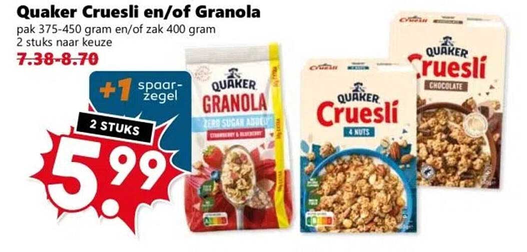 Quaker Cruesli En/Of Granola Aanbieding bij Coop - FolderFeest.nl