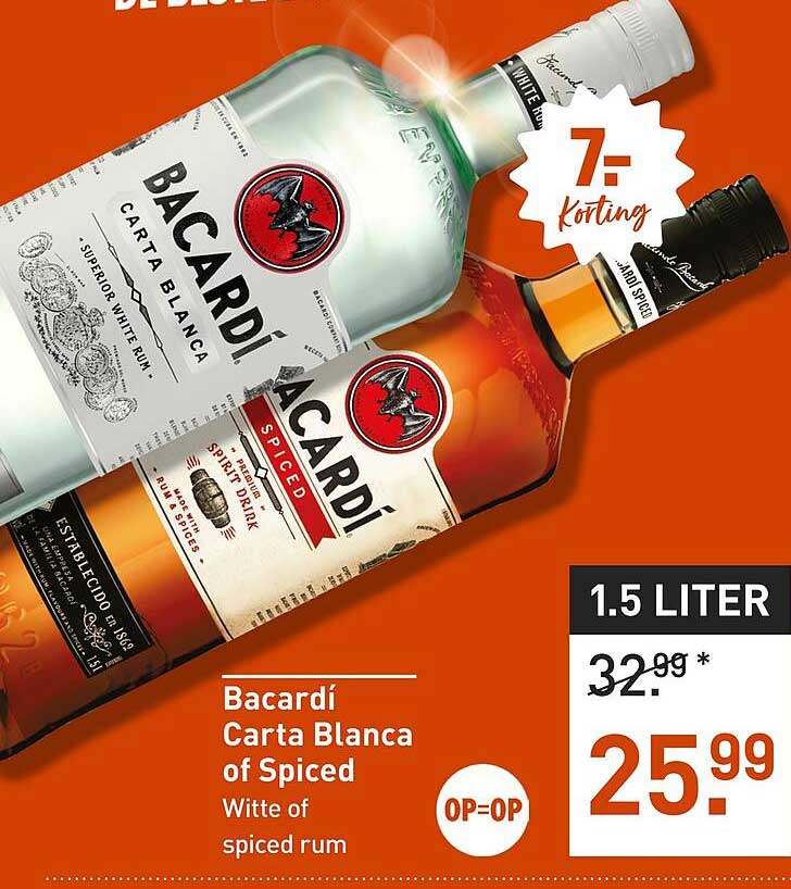 Bacardí Carta Blanca Of Spiced Witte Of Spiced Rum 7,- Korting ...