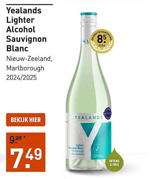 Yealands Lighter Alcohol Sauvignon Blanc Nieuw-Zeeland, Marlborough ...