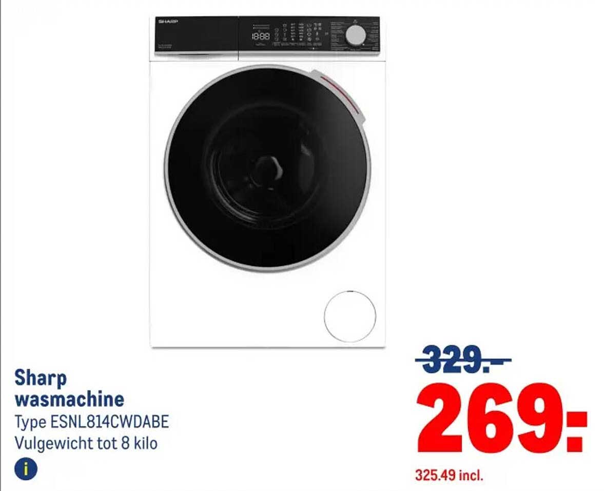 Sharp Wasmachine Type Esnl814Cwdabe Vulgewicht Tot 8 Kilo Aanbieding ...