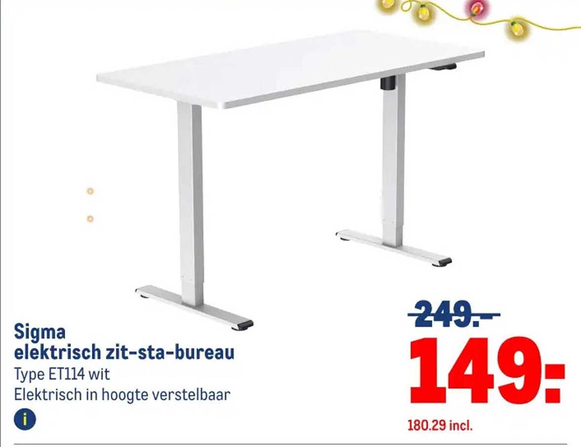 Sigma Elektrisch Zit-Sta-Bureau Type Et114 Wit Elektrisch In Hoogte ...