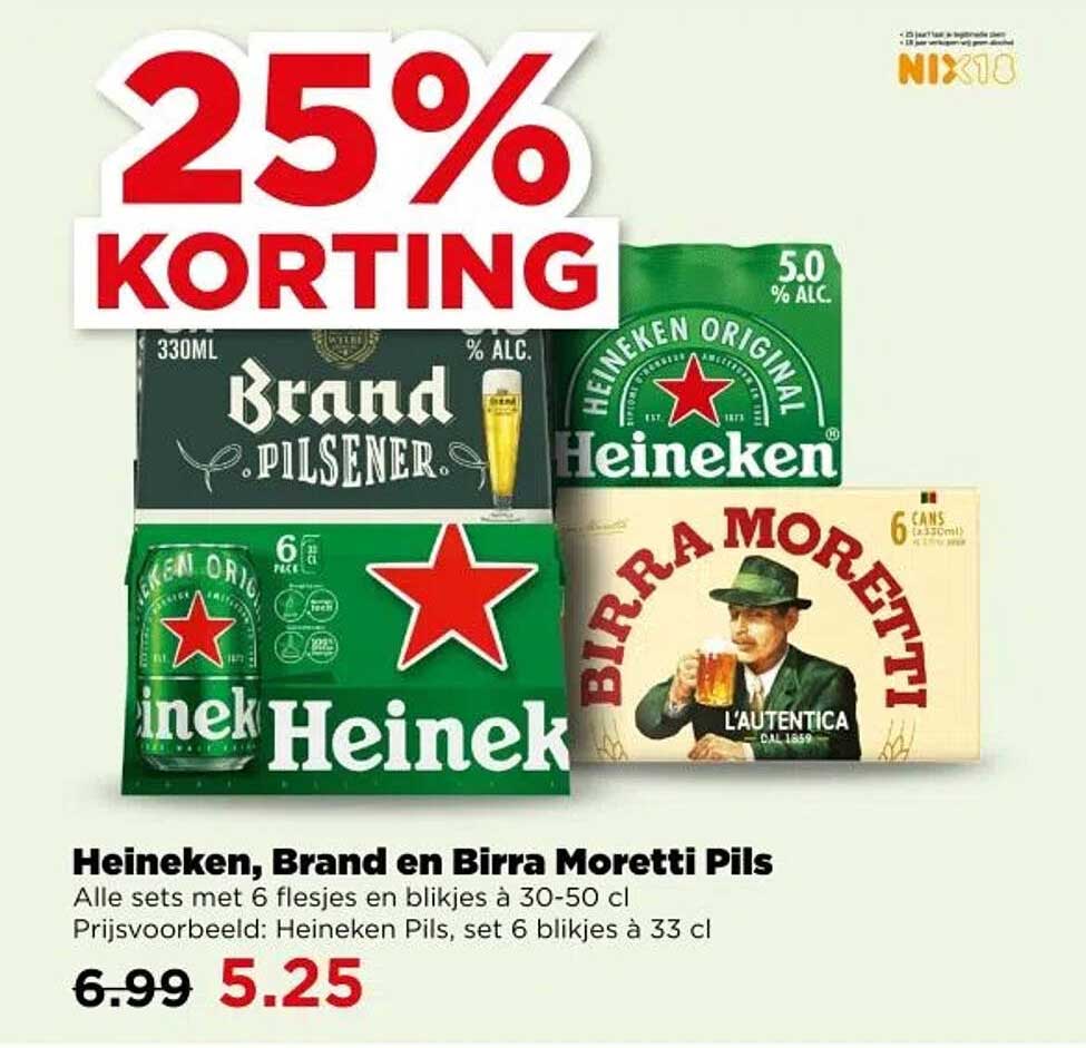 Heineken, Brand En Birra Moretti Pils Aanbieding bij PLUS - FolderFeest.nl