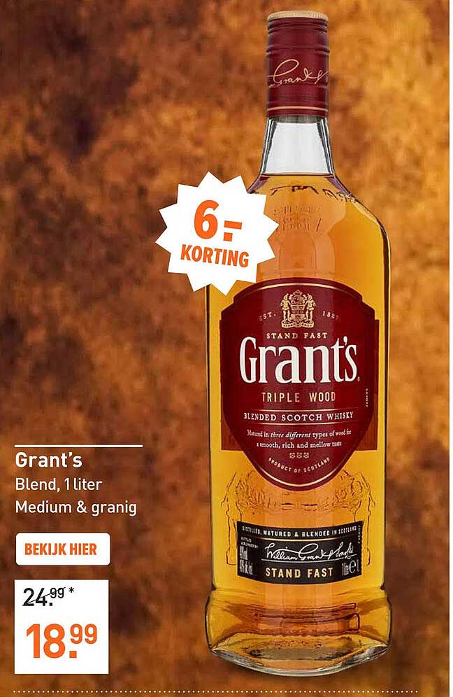 Grant's Triple Wood Blended Scotch Whisky Aanbieding bij Gall & Gall ...