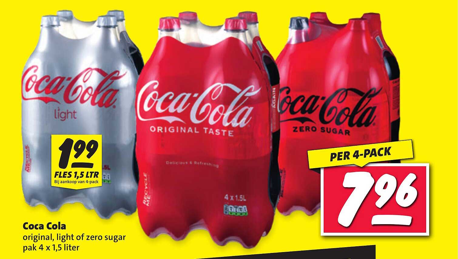 Coca Cola Original, Light Of Zero Sugar Pak 4 X 1,5 Liter Aanbieding ...