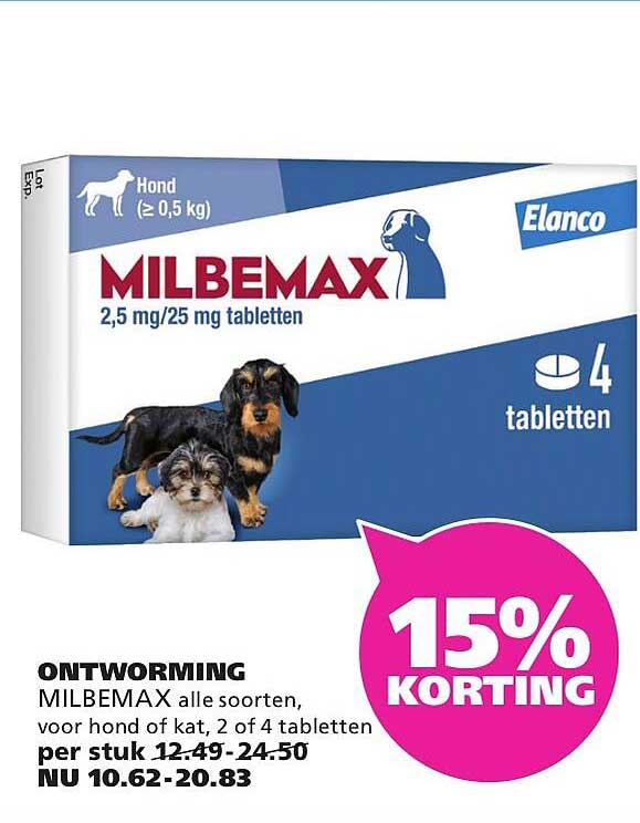 Ontworming Milbemax Alle Soorten, Voor Hond Of Kat, 2 Of 4 Tabletten ...