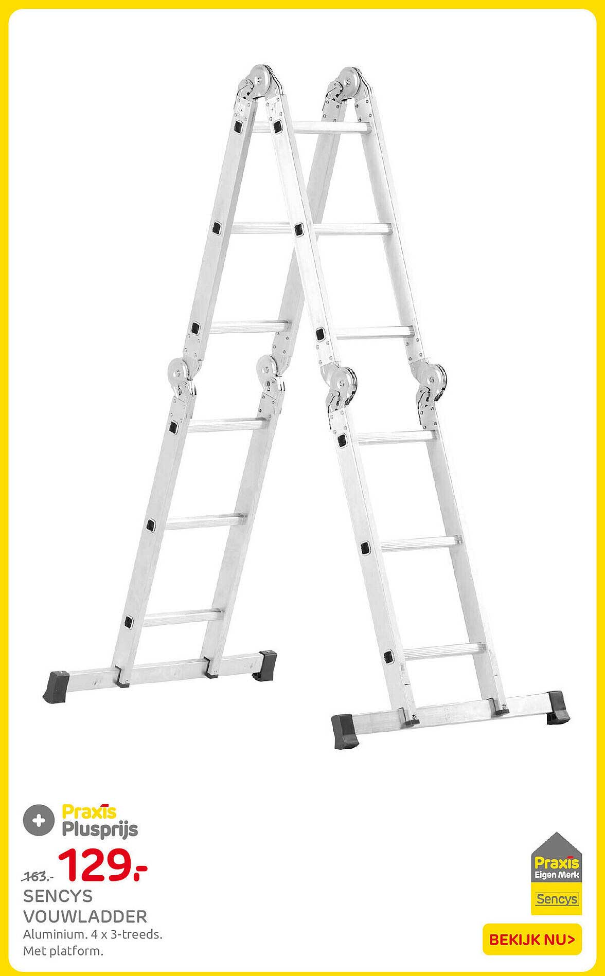 Sencys Vouwladder Aluminium. 4 X 3-Treeds. Met Platform. Aanbieding bij ...