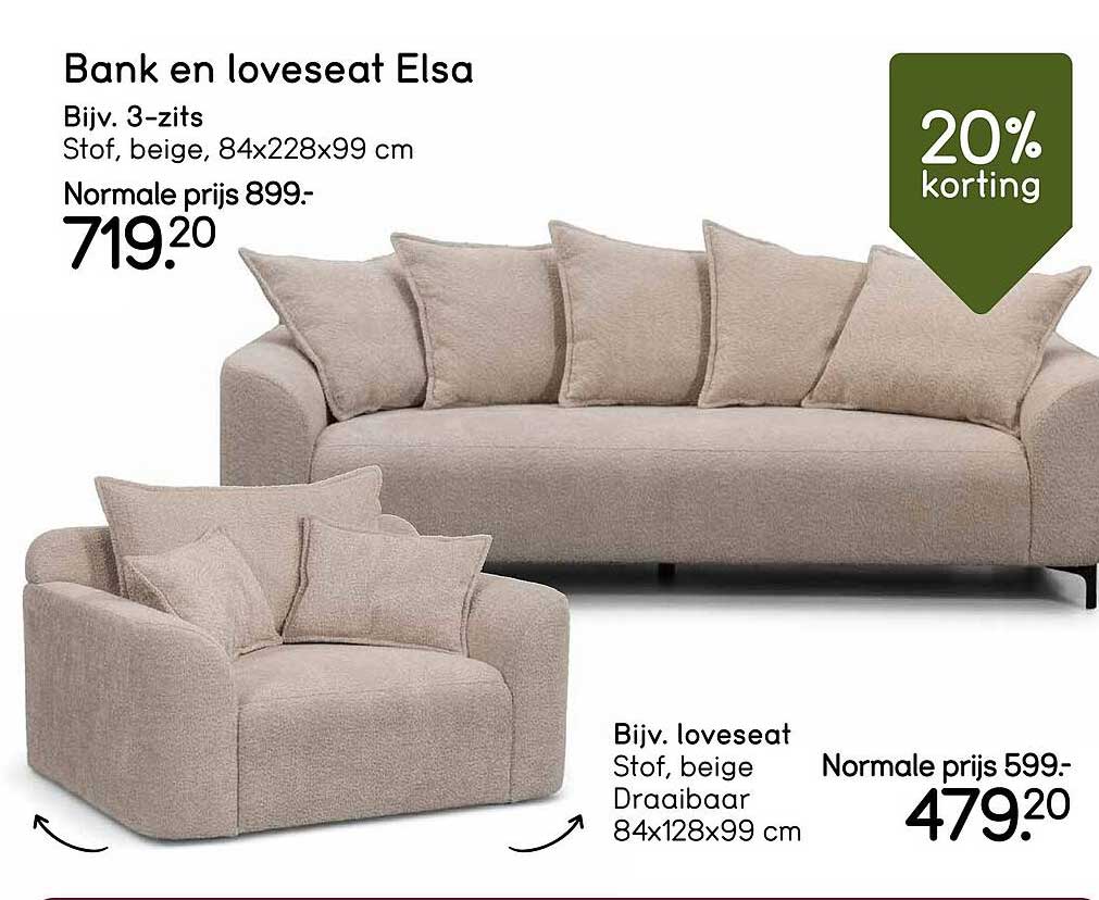 Bank En Loveseat Elsa Aanbieding bij Leen Bakker - FolderFeest.nl