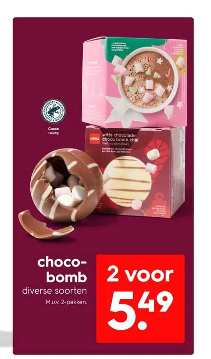 Choco-Bomb Diverse Soorten Aanbieding bij HEMA - FolderFeest.nl
