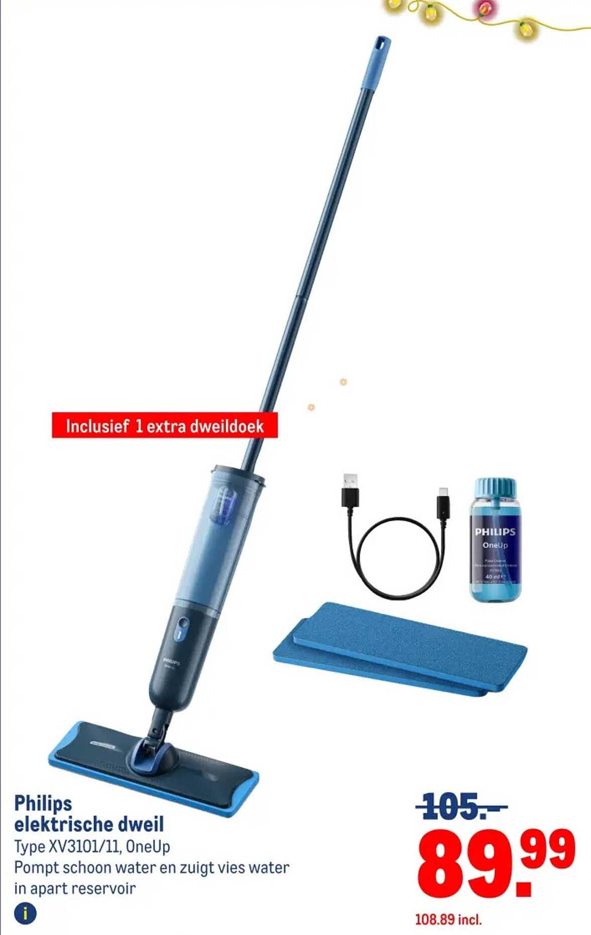 Philips Elektrische Dweil Type Xv3101/11, Oneup Aanbieding bij Makro ...