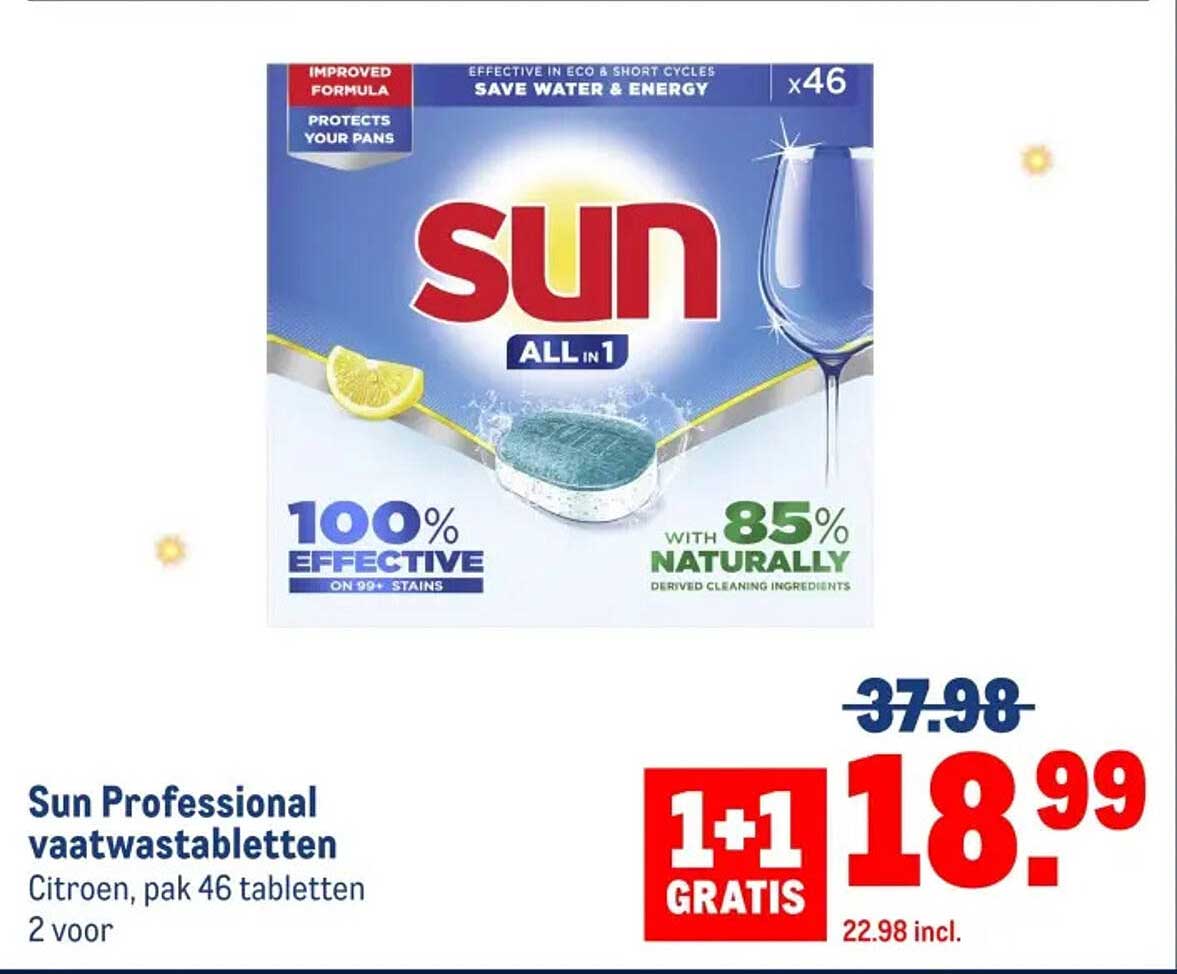 Sun Professional Vaatwastabletten Citroen, Pak 46 Tabletten 2 Voor ...
