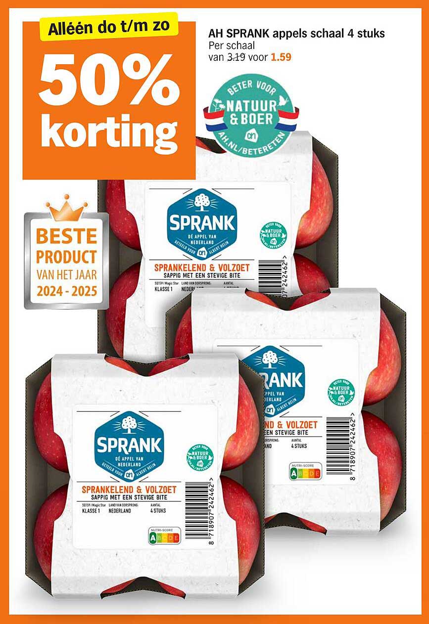 Ah Sprank Appels Schaal 4 Stuks aanbieding bij Albert Heijn