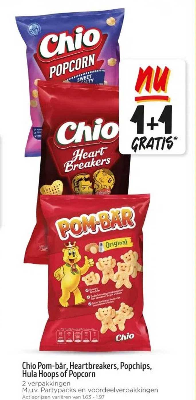 Chio Popcorn, Heart Breakers, Pom-Bär aanbieding bij Jumbo