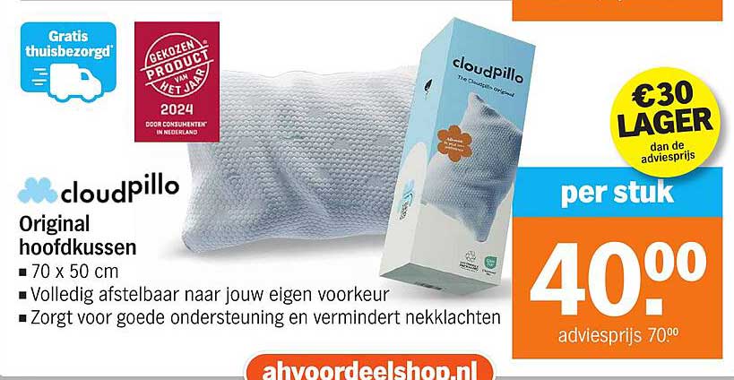 Cloudpillo Original Hoofdkussen aanbieding bij Albert Heijn