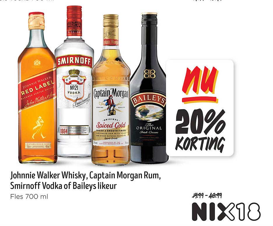 Johnnie Walker Whisky, Captain Morgan Rum, Smirnoff Vodka Of Baileys ...