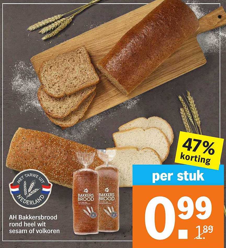 Ah Bakkersbrood Rond Heel Wit Sesam Of Volkoren Aanbieding bij Albert ...
