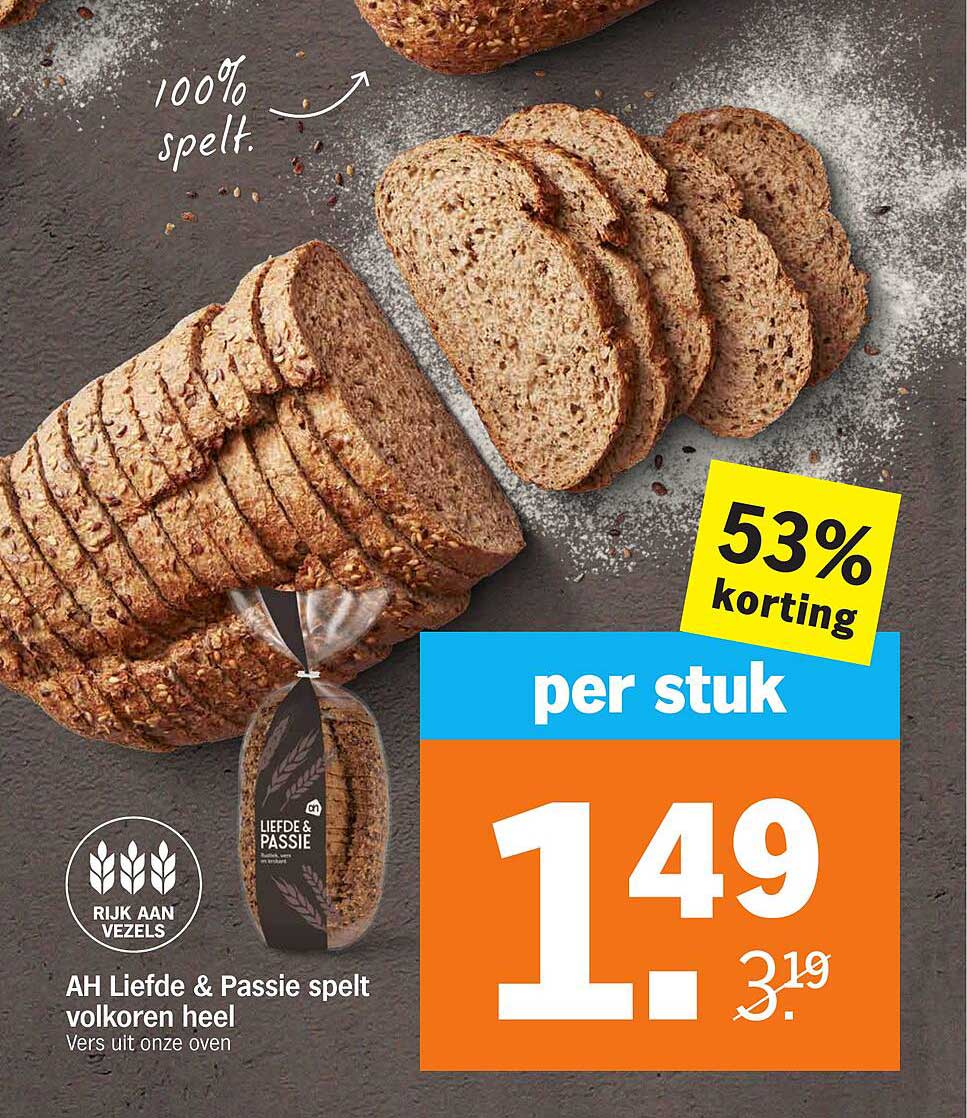 Ah Liefde & Passie Spelt Volkoren Heel Aanbieding bij Albert Heijn ...