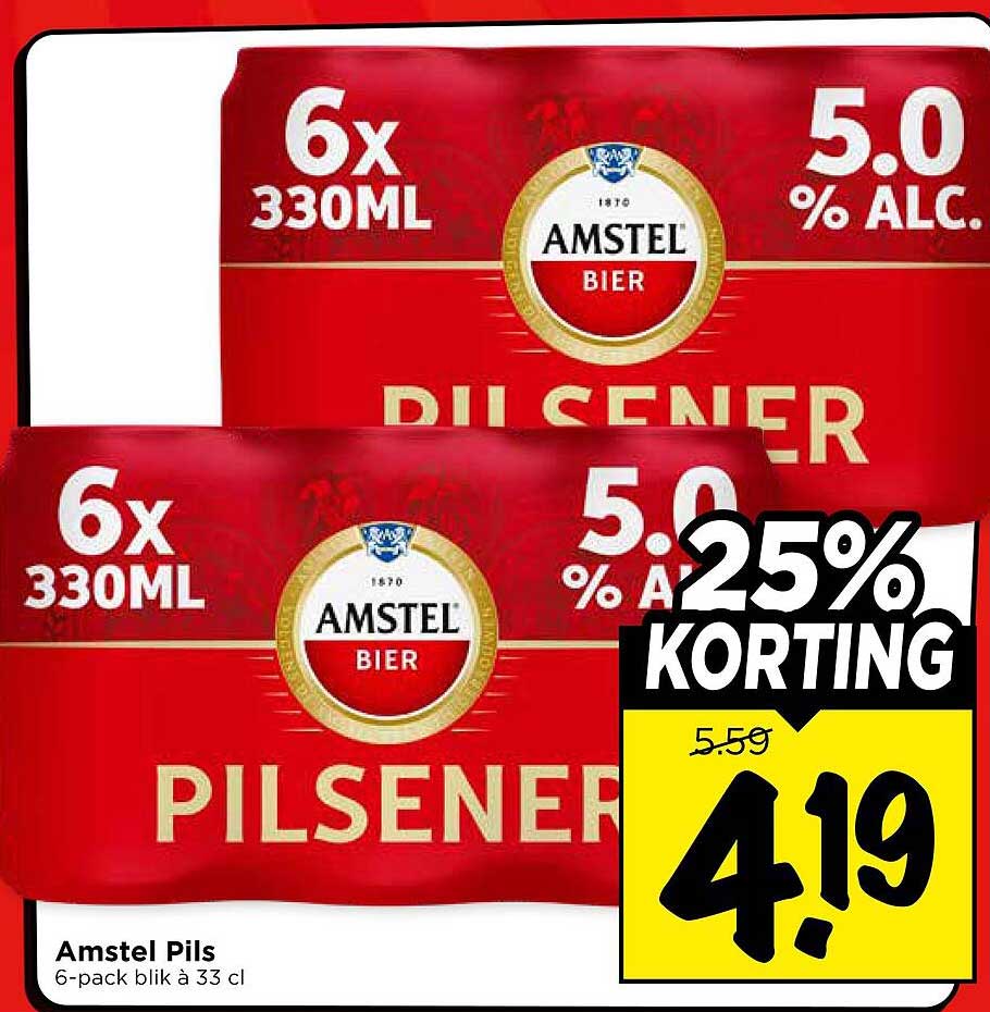 Amstel Pils 6-Pack Blik À 33 Cl Aanbieding bij Vomar - FolderFeest.nl