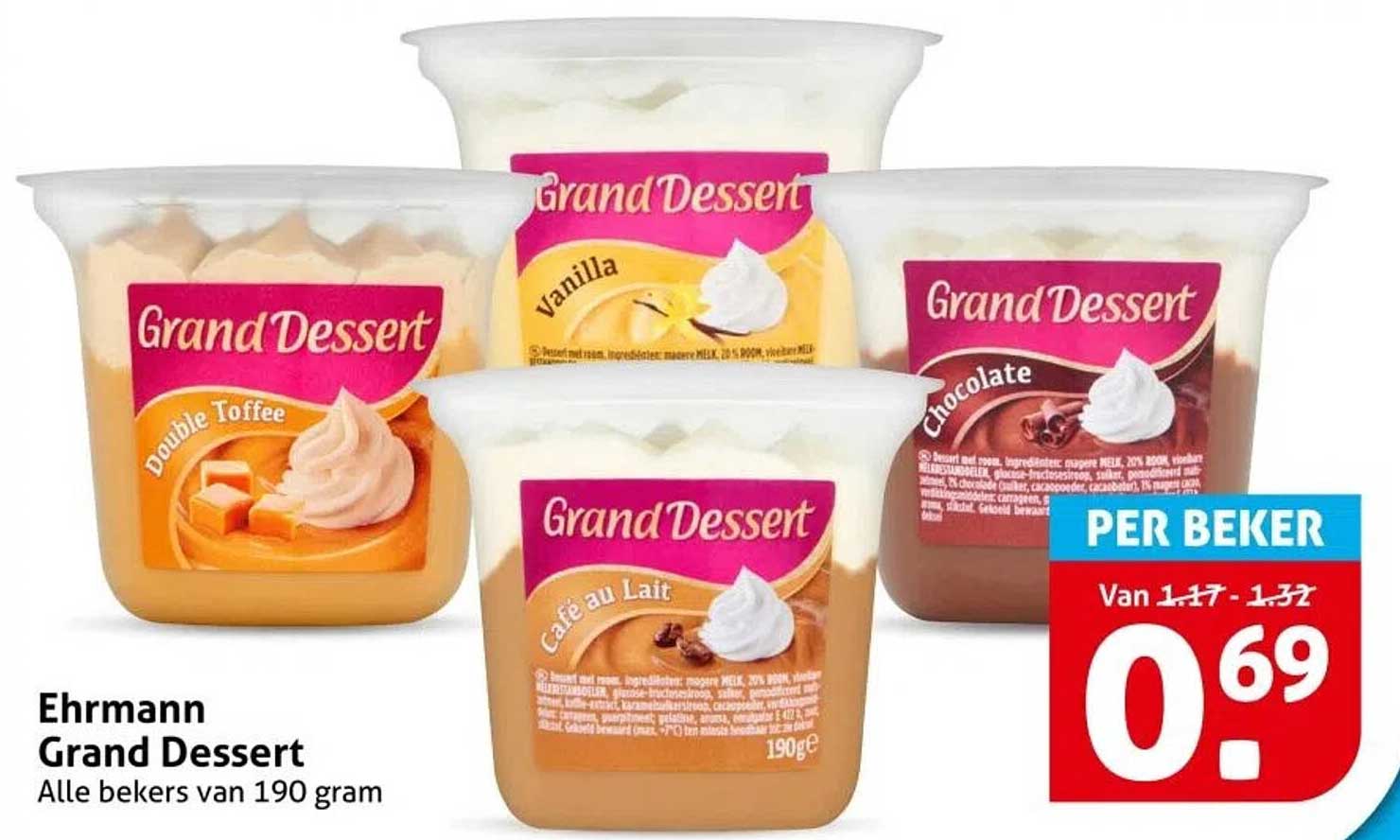 Ehrmann Grand Dessert Alle Bekers Van 190 Gram Aanbieding bij Hoogvliet ...