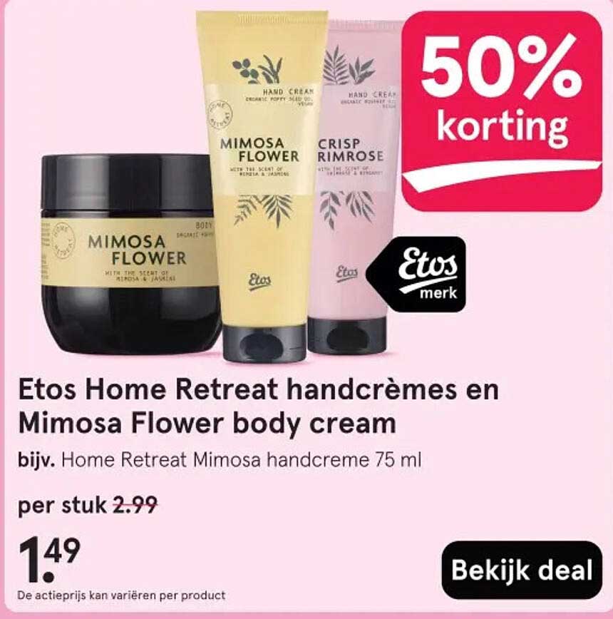Etos Home Retreat Handcrèmes En Mimosa Flower Body Cream Aanbieding bij ...