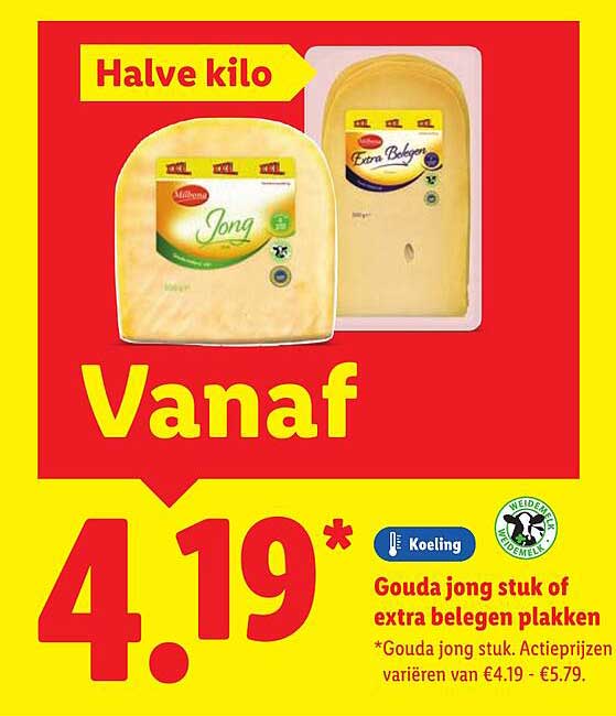 Gouda Jong Stuk Of Extra Belegen Plakken Aanbieding bij Lidl ...