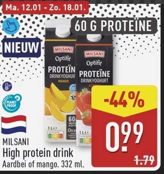 Milsani High Protein Drink Aanbieding bij ALDI - FolderFeest.nl