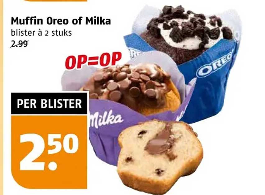 Muffin Oreo Of Milka Blister À 2 Stuks Aanbieding bij Poiesz ...