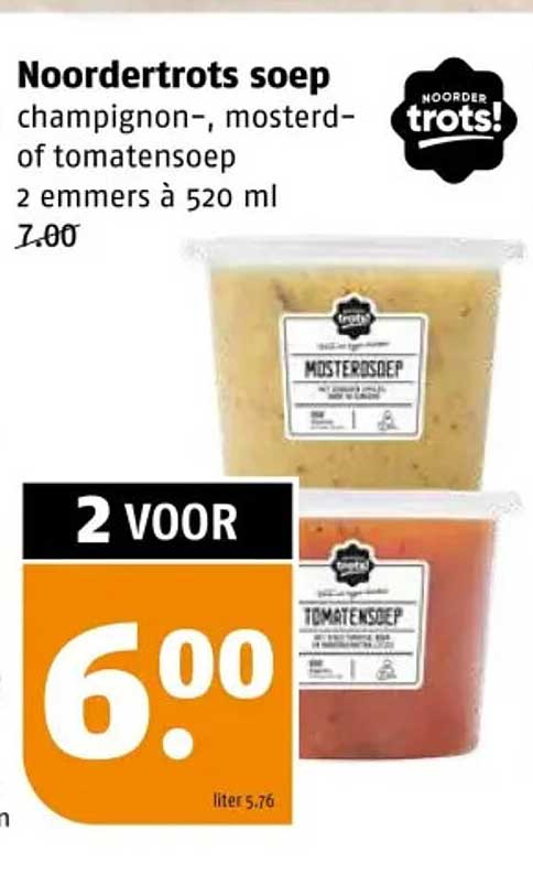 Noordertrots Soep Champignon-, Mosterd- Of Tomatensoep 2 Emmers À 520 ...