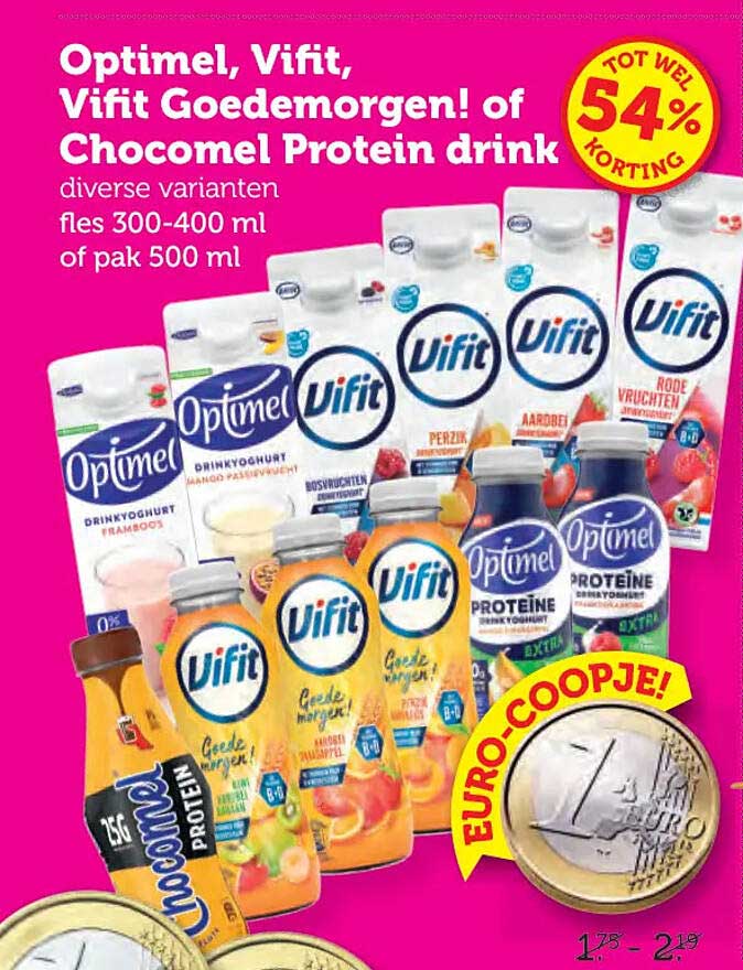 Optimel, Vifit, Vifit Goedemorgen! Of Chocomel Protein Drink Aanbieding ...
