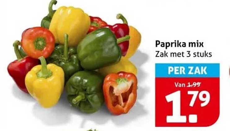 Paprika Mix Zak Met 3 Stuks Aanbieding bij Hoogvliet - FolderFeest.nl