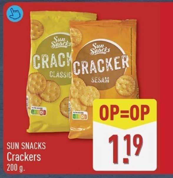 Sun Snacks Crackers 200 G. Aanbieding bij ALDI - FolderFeest.nl