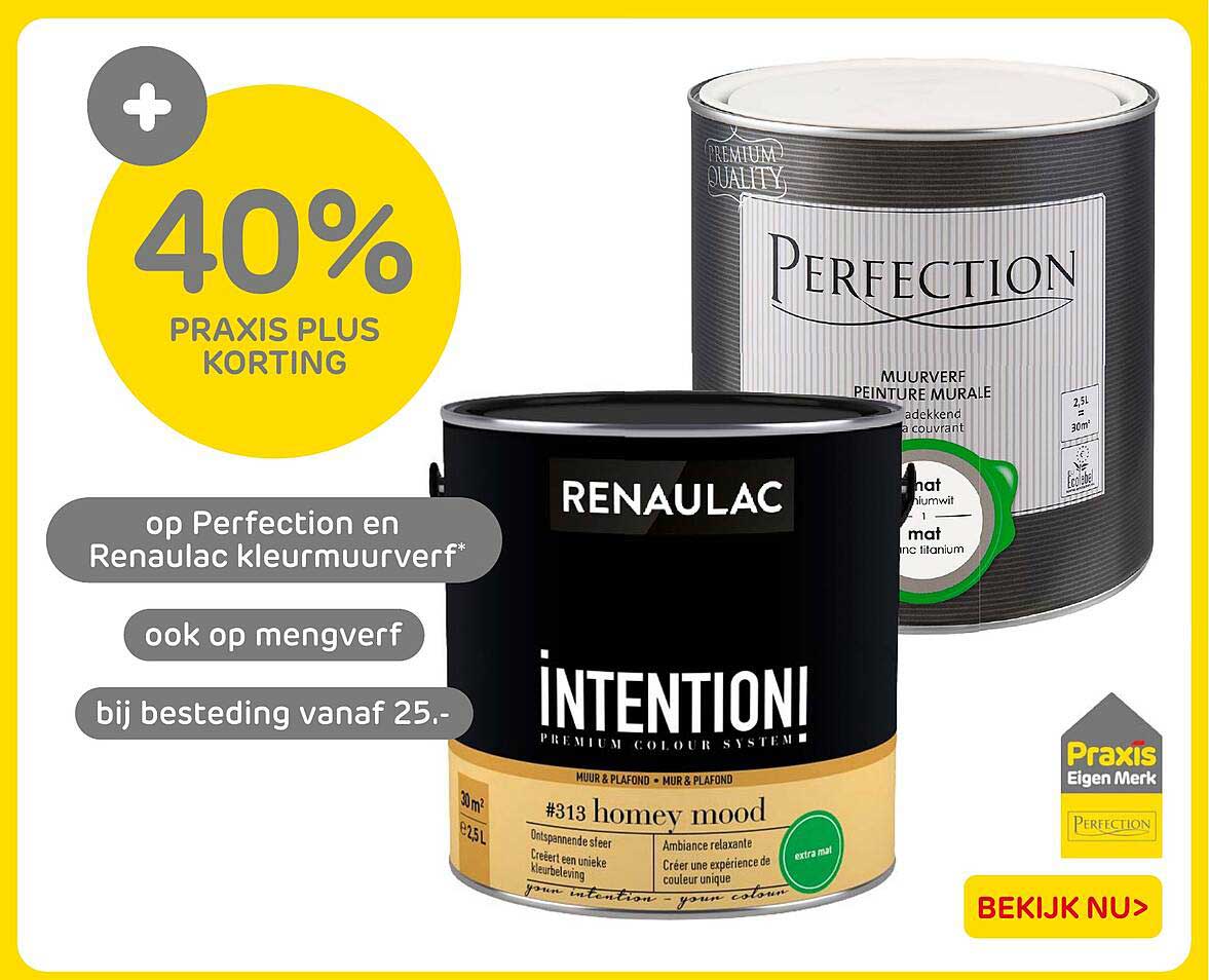 40% Prakis Plus Korting Op Perfection En Renualac Kleurmuurverf ...