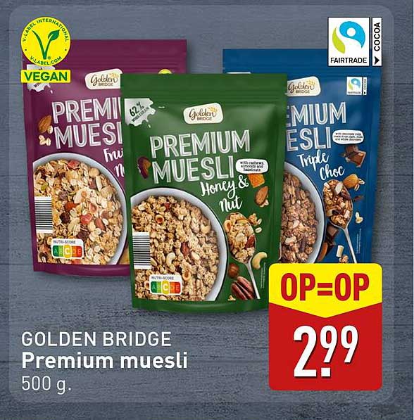 Golden Bridge Premium Muesli 500 G. aanbieding bij ALDI