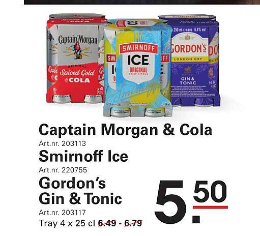 Captain Morgan & Cola, Smirnoff Ice, Gordon's Gin & Tonic Aanbieding ...