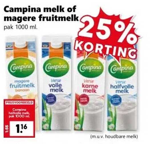 Campina Melk Of Magere Fruitmelk Pak 1000 Ml. Aanbieding bij Coop ...