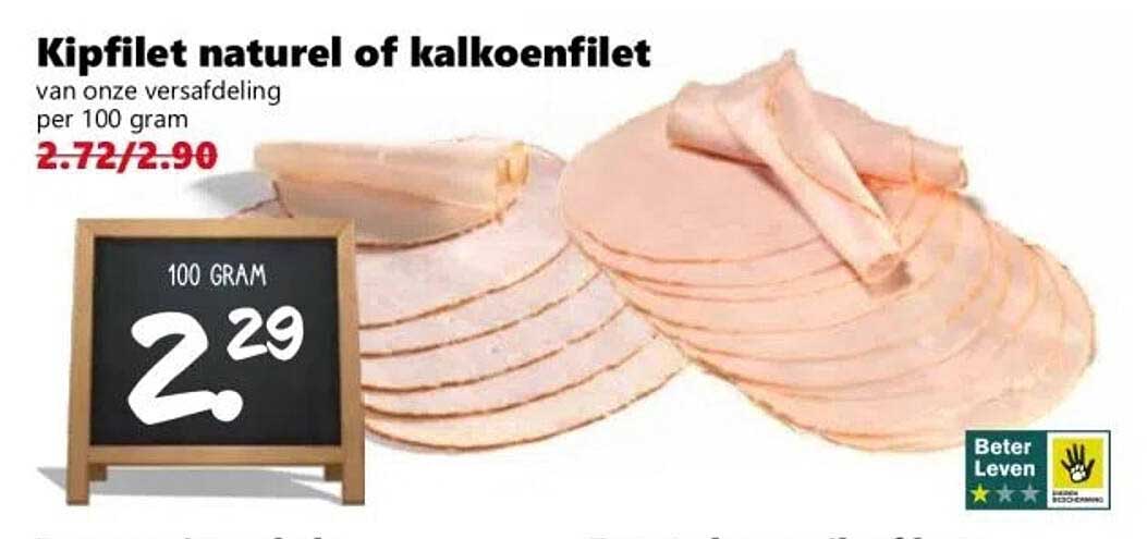 Kipfilet Naturel Of Kalkoenfilet Van Onze Versafdeling Per 100 Gram ...