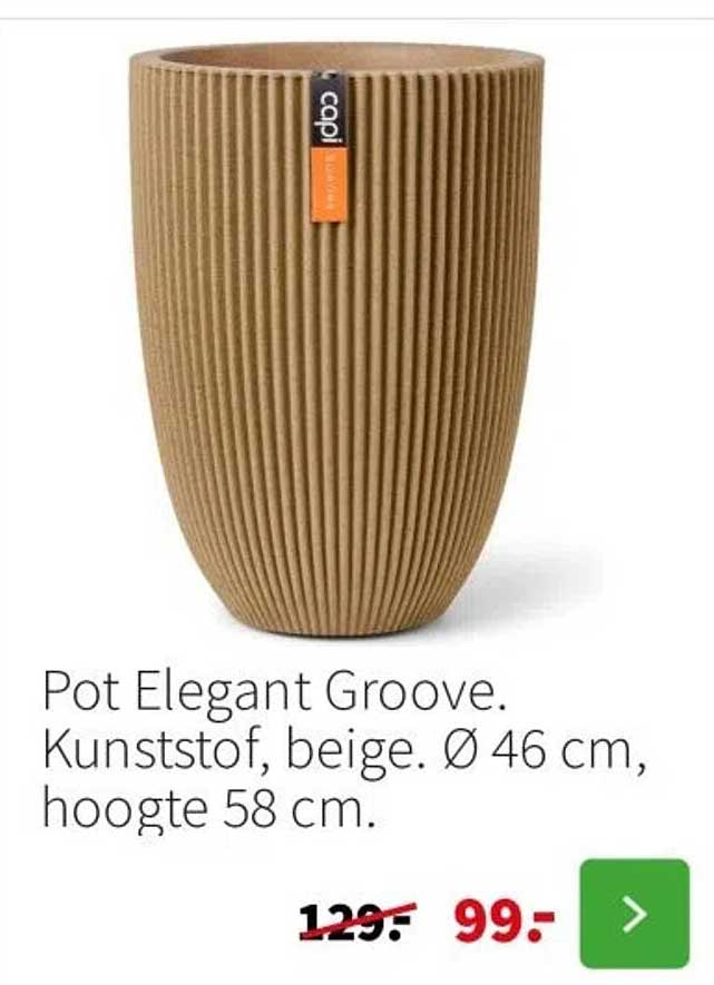 Pot Elegant Groove. Kunststof, Beige. Ø 46 Cm, Hoogte 58 Cm. Aanbieding ...