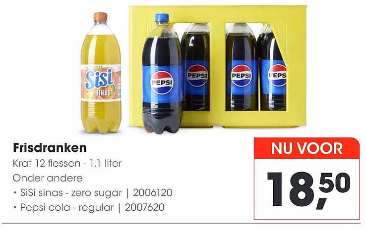 Frisdranken Krat 12 Flessen - 1,1 Liter Onder Andere Sisi Sinas - Zero ...