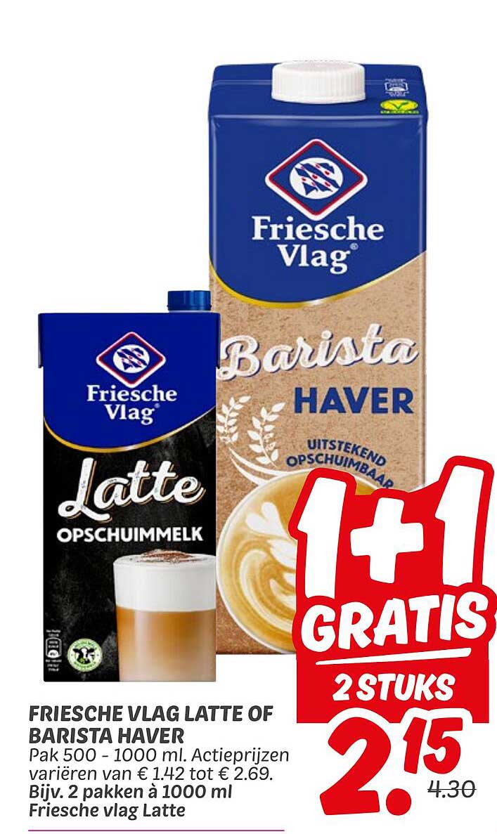 Friesche Vlag Latte Of Barista Haver aanbieding bij Dekamarkt