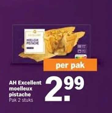Ah Excellent Moelleux Pistache Pak 2 Stuks Aanbieding bij Albert Heijn ...